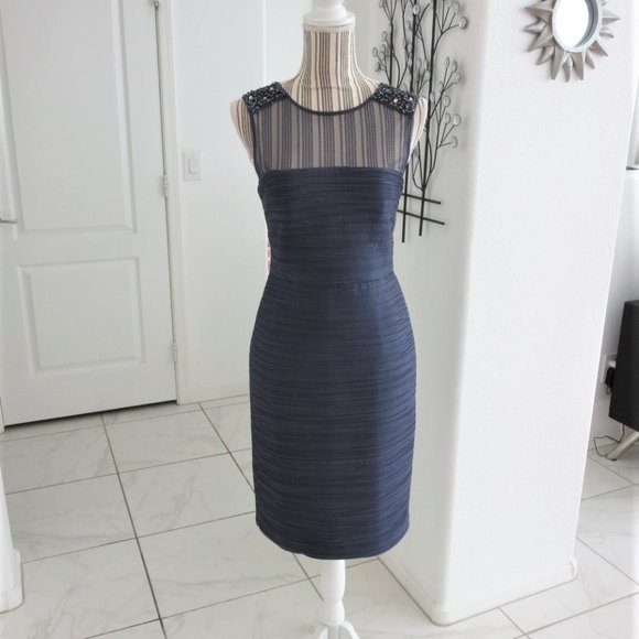 JS Boutique | Dresses | Js Boutique Mesh Illusion Beaded Ruched Shirred ...